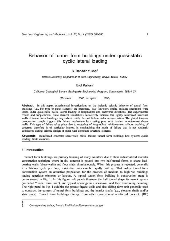 (PDF) Behavior of tunnel form buildings under quasi-static cyclic lateral loading