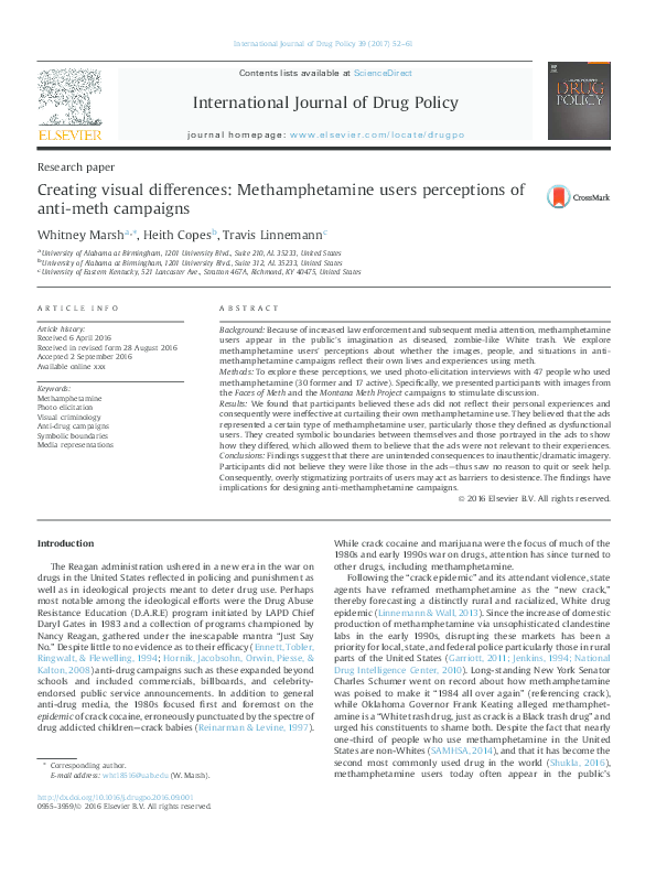 (PDF) Creating visual differences: Methamphetamine users perceptions of ...