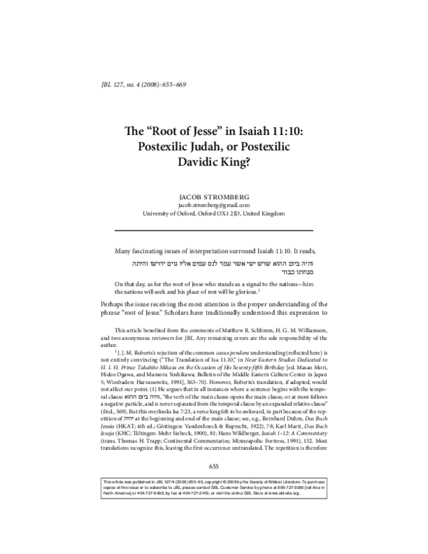 (PDF) The “Root of Jesse” in Isaiah 11:10: Postexilic Judah, or ...