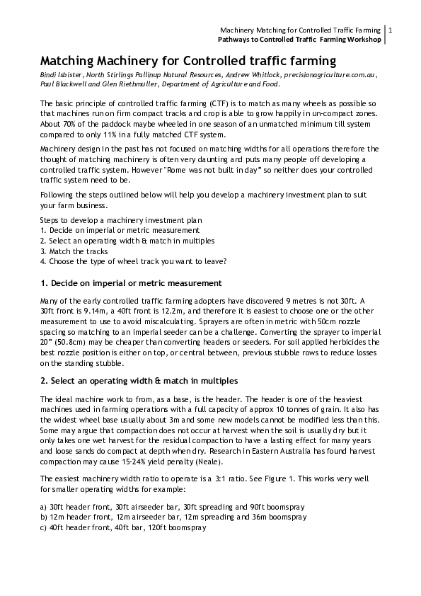 (PDF) Machinery Matching for Controlled Traffic Farming Pathways to ...