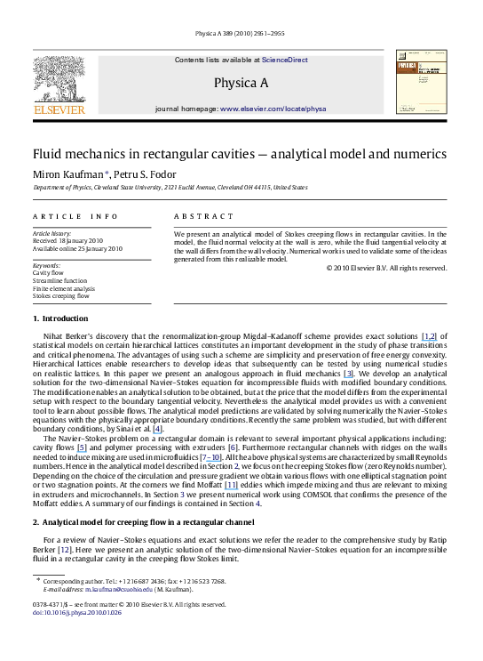 (PDF) Fluid mechanics in rectangular cavities — analytical model and ...