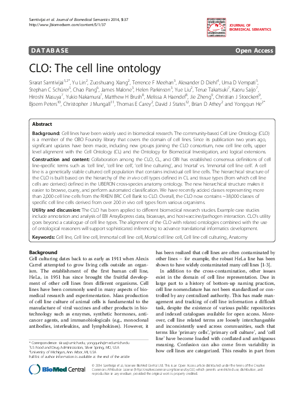 (PDF) CLO: The cell line ontology