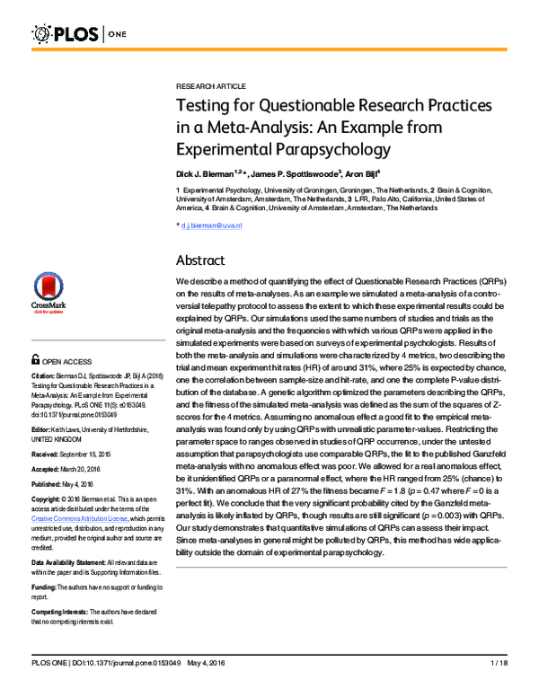 (PDF) Testing for Questionable Research Practices in a Meta-Analysis ...