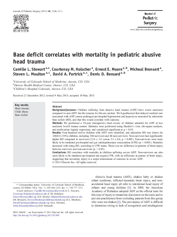 (PDF) Base deficit correlates with mortality in pediatric abusive head ...