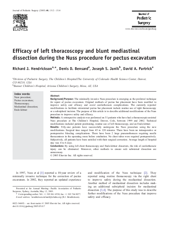 (PDF) Efficacy of left thoracoscopy and blunt mediastinal dissection ...