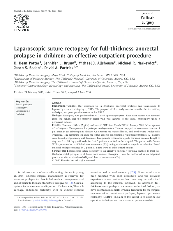 (PDF) Laparoscopic suture rectopexy for full-thickness anorectal ...