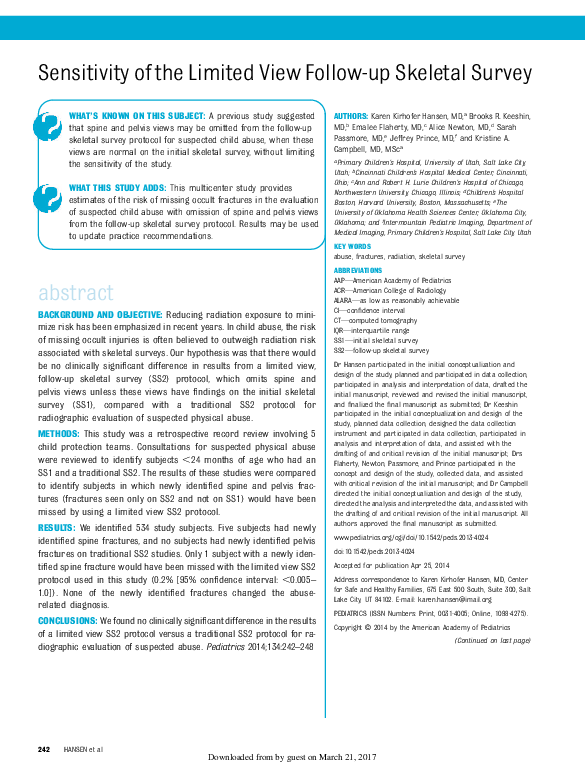 (PDF) Sensitivity of the limited view follow-up skeletal survey