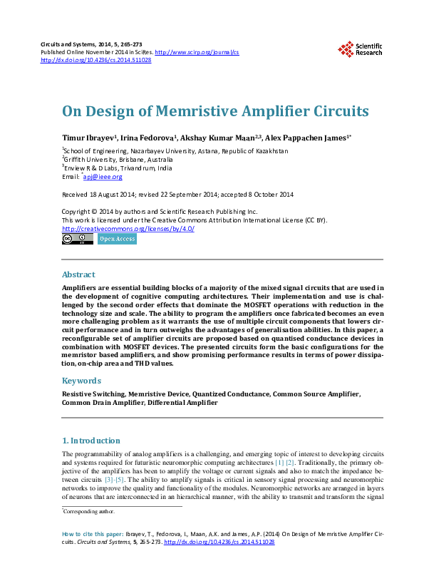 (PDF) On Design of Memristive Amplifier Circuits