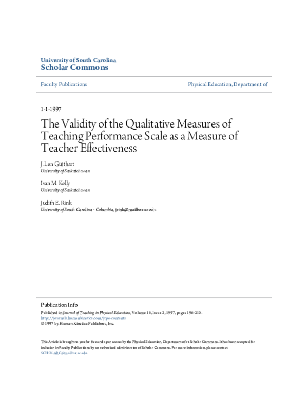 (PDF) The validity of the qualitative measures of teaching performance ...