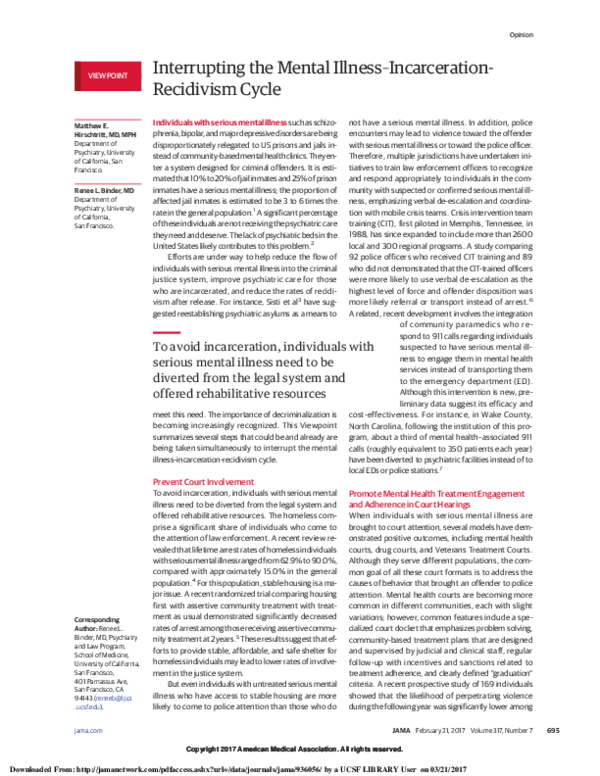 (PDF) Interrupting the Mental Illness-Incarceration-Recidivism Cycle