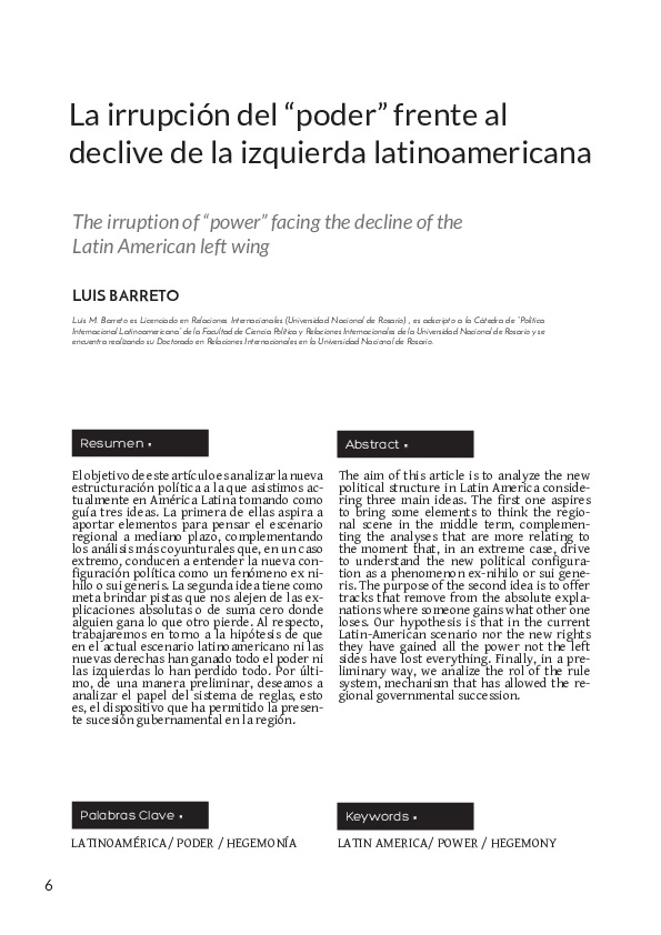 (PDF) La irrupcion del "poder" frente al declive de la izquierda latinoamericana
