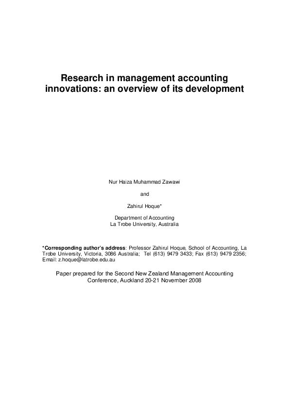 (PDF) Research in management accounting innovations