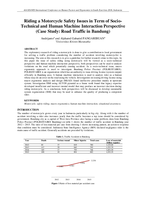 (PDF) Riding a Motorcycle Safety Issues in Term of Socio- Technical and ...