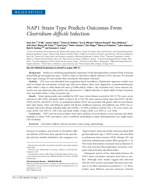 (PDF) NAP1 Strain Type Predicts Outcomes From Clostridium difficile ...