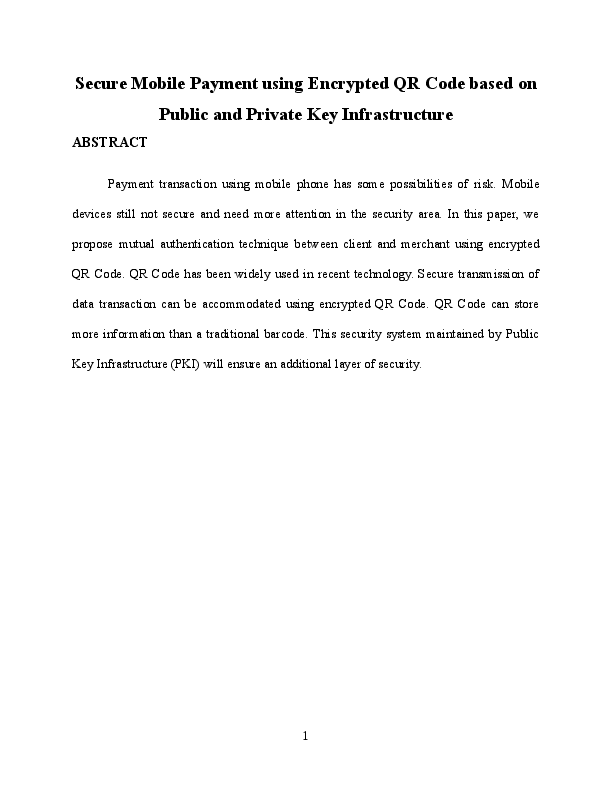(DOC) Secure Mobile Payment using Encrypted QR Code based on Public and Private Key ...