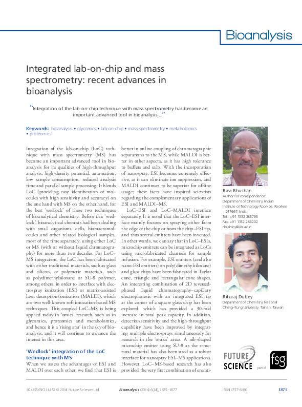 (PDF) Integrated “lab-on-chip and mass spectrometry”: Recent ...