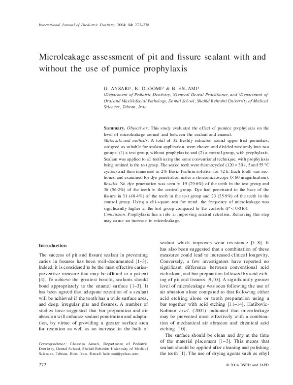 (PDF) Microleakage assessment of pit and fissure sealant with and ...