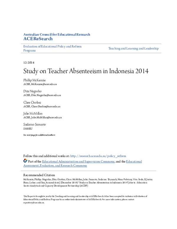 (PDF) Study on Teacher Absenteeism in Indonesia 2014