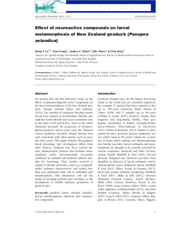 (PDF) Effect of neuroactive compounds on larval metamorphosis of New ...
