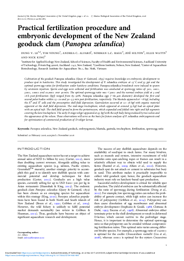 (PDF) Practical fertilization procedure and embryonic development of the New Zealand geoduck ...