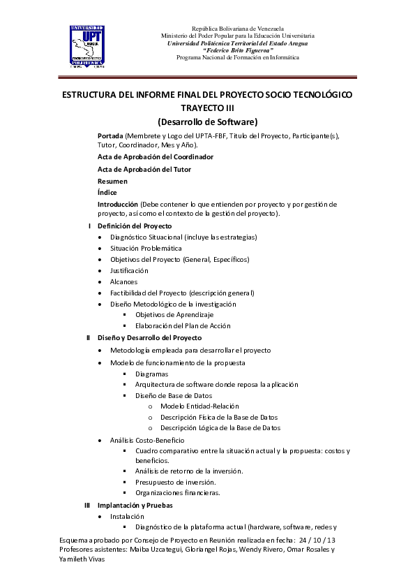 (PDF) ESTRUCTURA DEL INFORME FINAL DEL PROYECTO SOCIO TECNOLÓGICO TRAYECTO III (Desarrollo de ...