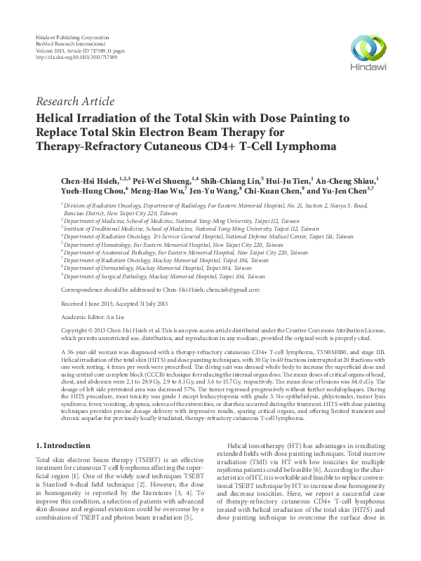 (PDF) Helical Irradiation of the Total Skin with Dose Painting to ...