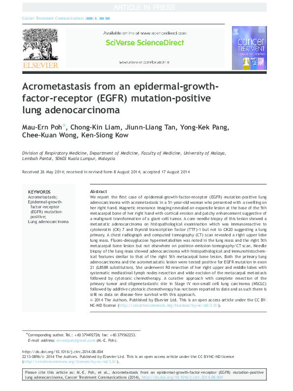 (PDF) Acrometastasis from an epidermal-growth-factor-receptor (EGFR ...