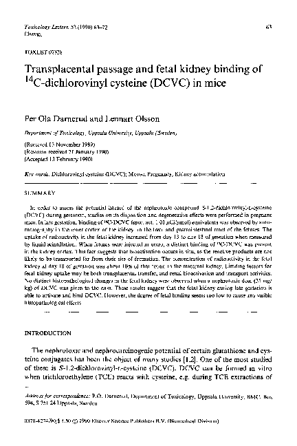 (PDF) Transplacental passage and fetal kidney binding of 14C-dichloro vinyl cysteine (DCVC) in mice