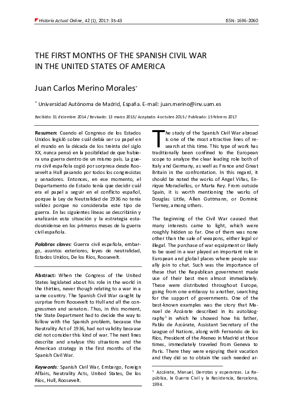 (PDF) THE FIRST MONTHS OF THE SPANISH CIVIL WAR IN THE UNITED STATES OF ...