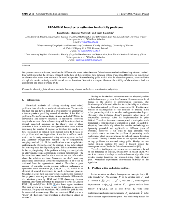 Pdf Fem Bem Based Error Estimator In Elasticity Problems