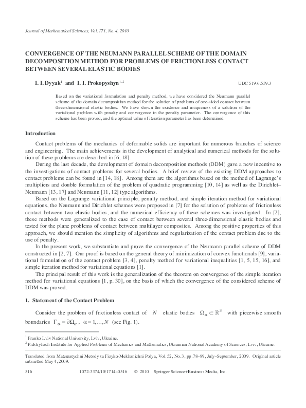 Pdf Convergence Of The Neumann Parallel Scheme Of The Domain Decomposition Method For Problems