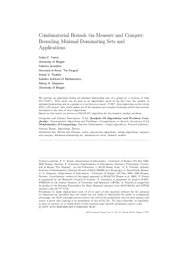 (PDF) Combinatorial bounds via measure and conquer