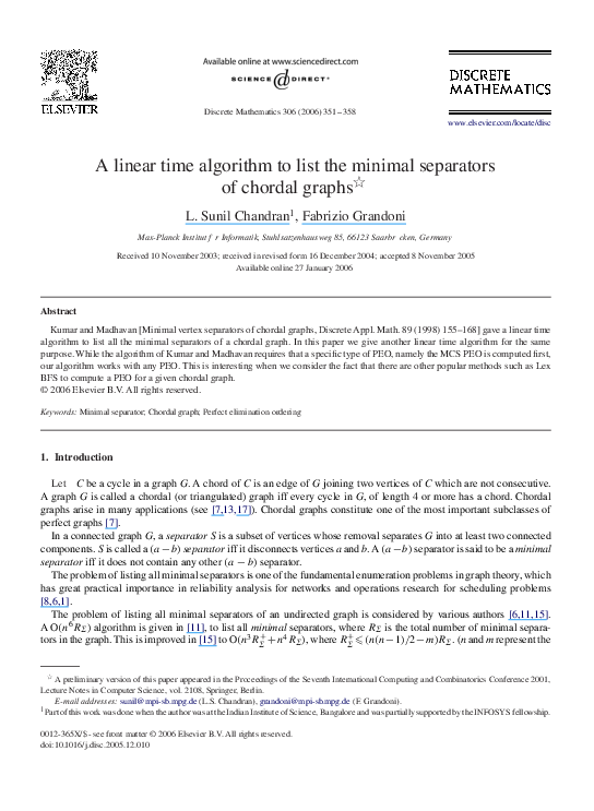 Pdf A Linear Time Algorithm To List The Minimal Separators Of Chordal