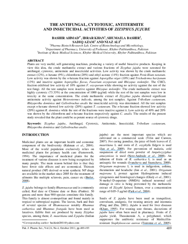 (PDF) The antifungal, cytotoxic, antitermite and insecticidal activities of Zizyphus jujube