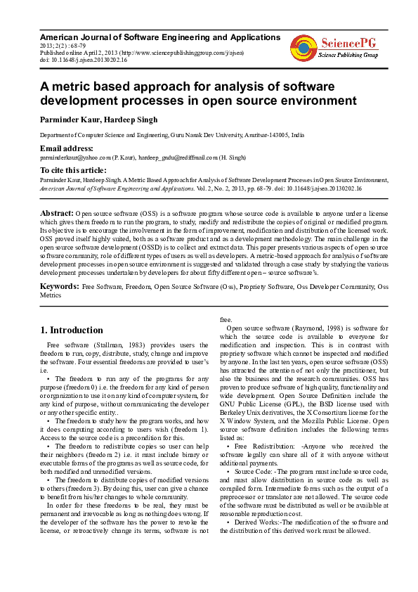 Pdf A Metric Based Approach For Analysis Of Software Development Processes In Open Source