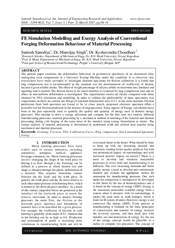 (PDF) FE Simulation Modelling and Exergy Analysis of Conventional Forging Deformation Behaviour ...