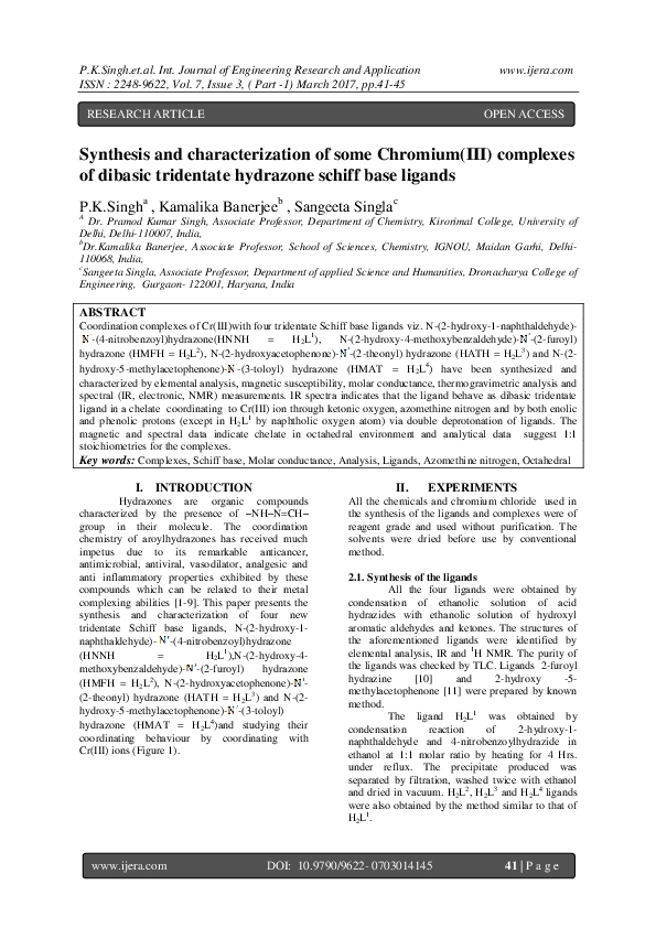 (PDF) Synthesis and characterization of some Chromium(III) complexes of dibasic tridentate ...