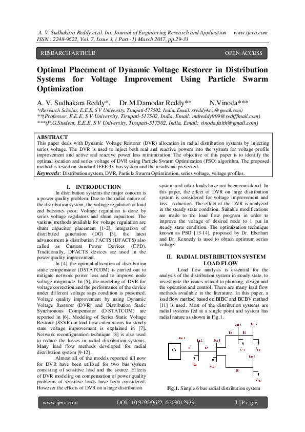 (PDF) Optimal Placement of Dynamic Voltage Restorer in Distribution Systems for Voltage ...