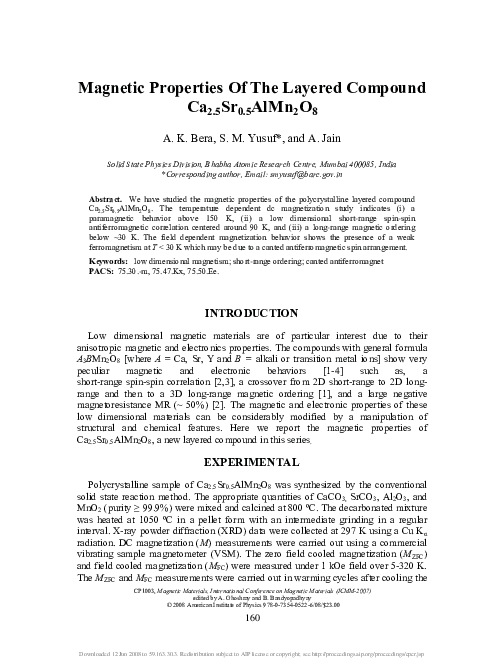 (PDF) Magnetic Properties Of The Layered Compound Ca2. 5Sr0. 5AlMn2O8