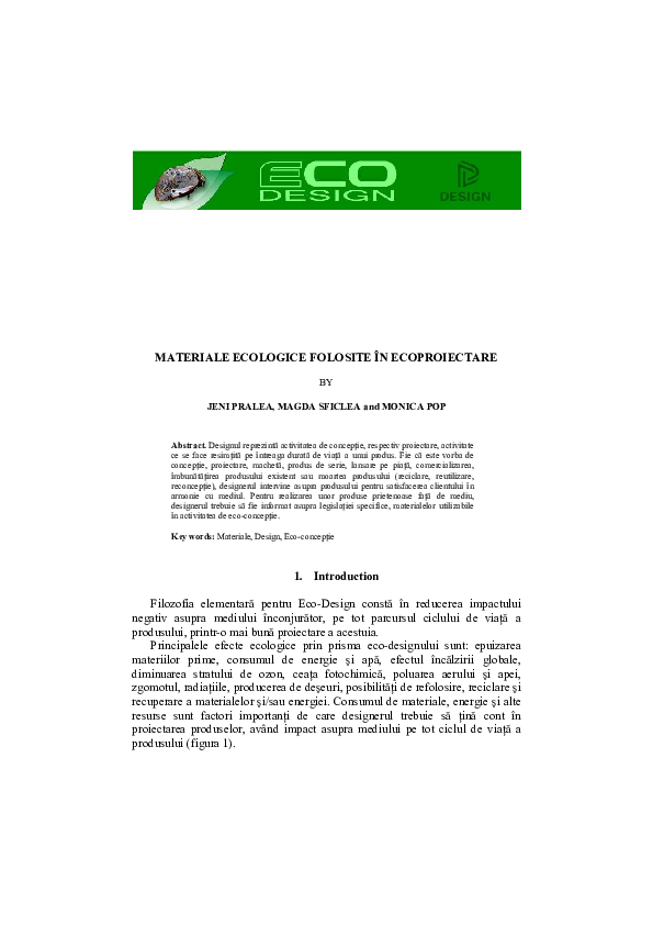 (PDF) Materiale Ecologice Folosite În Ecoproiectare