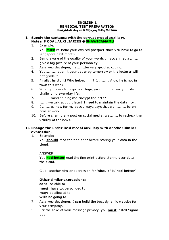 (PDF) ENGLISH 1 REMEDIAL TEST PREPARATION