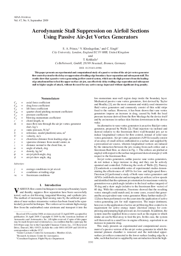 (PDF) Aerodynamic Stall Suppression on Airfoil Sections Using Passive Air-Jet Vortex Generators