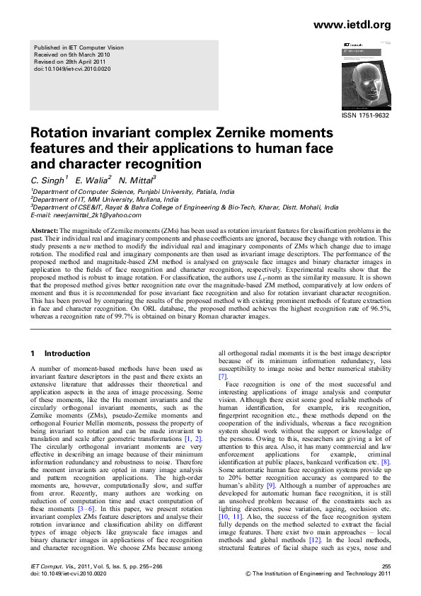 (PDF) Rotation invariant complex Zernike moments features and their ...