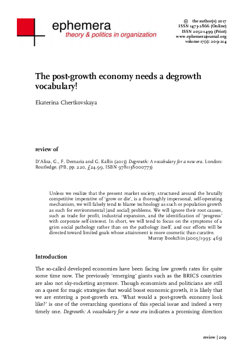 (PDF) The post-growth economy needs a degrowth vocabulary!