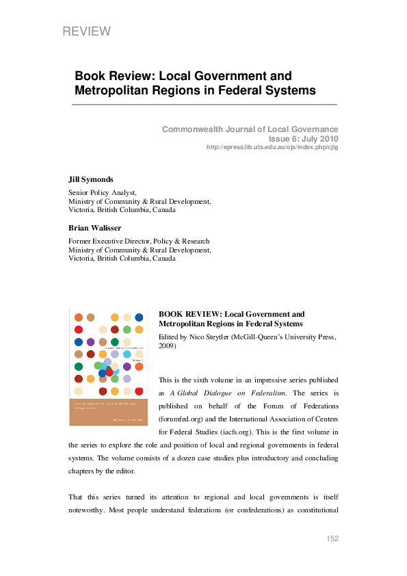 (PDF) Book Review: Local Government and Metropolitan Regions in Federal ...