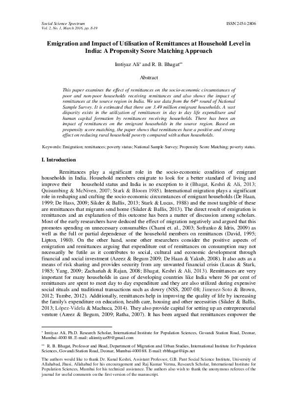 (PDF) Social Science Spectrum Emigration and Impact of Utilisation of ...