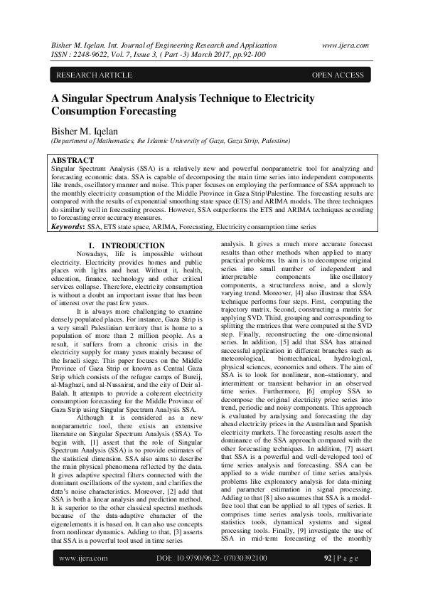 Pdf S A Singular Spectrum Analysis Technique To Electricity