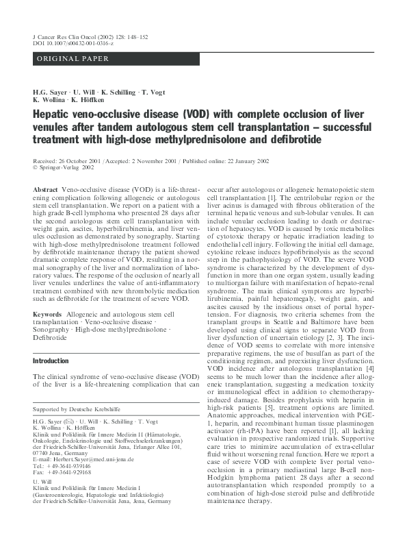 (PDF) Hepatic veno-occlusive disease (VOD) with complete occlusion of ...