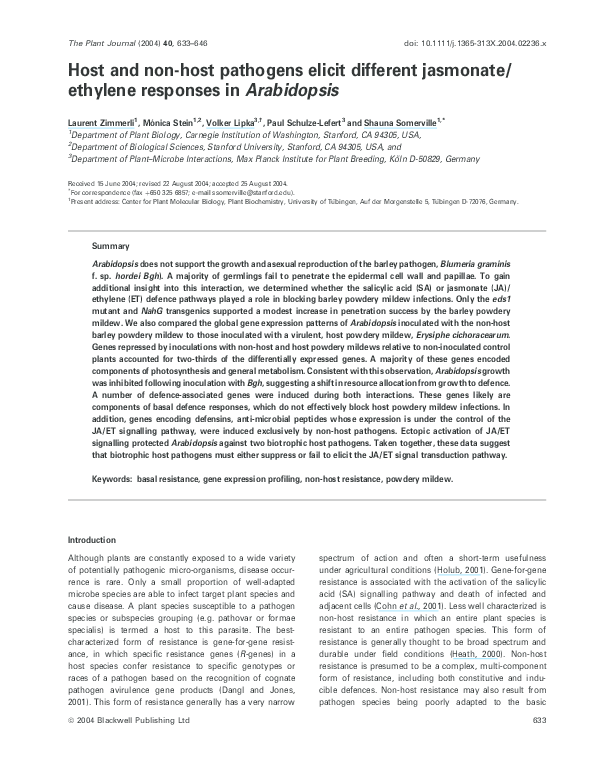 (PDF) Host and non-host pathogens elicit different jasmonate/ethylene ...