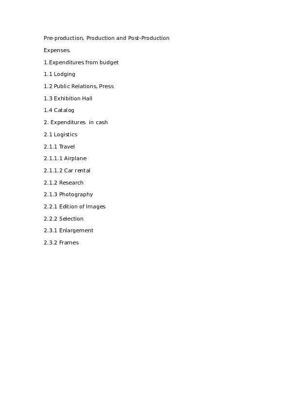 (DOC) Pre-production, Production and Post-Production Expenses